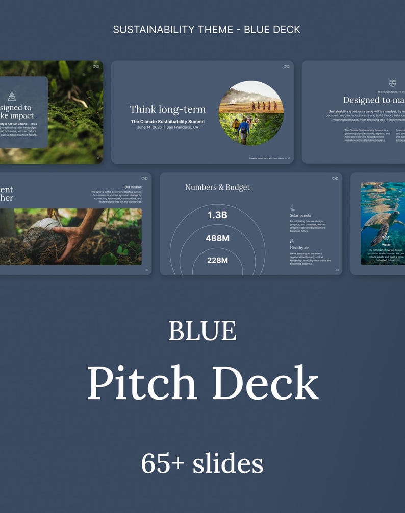 Blue Business Pitch Deck Template: 65+ Canva Slides (digital Download ...