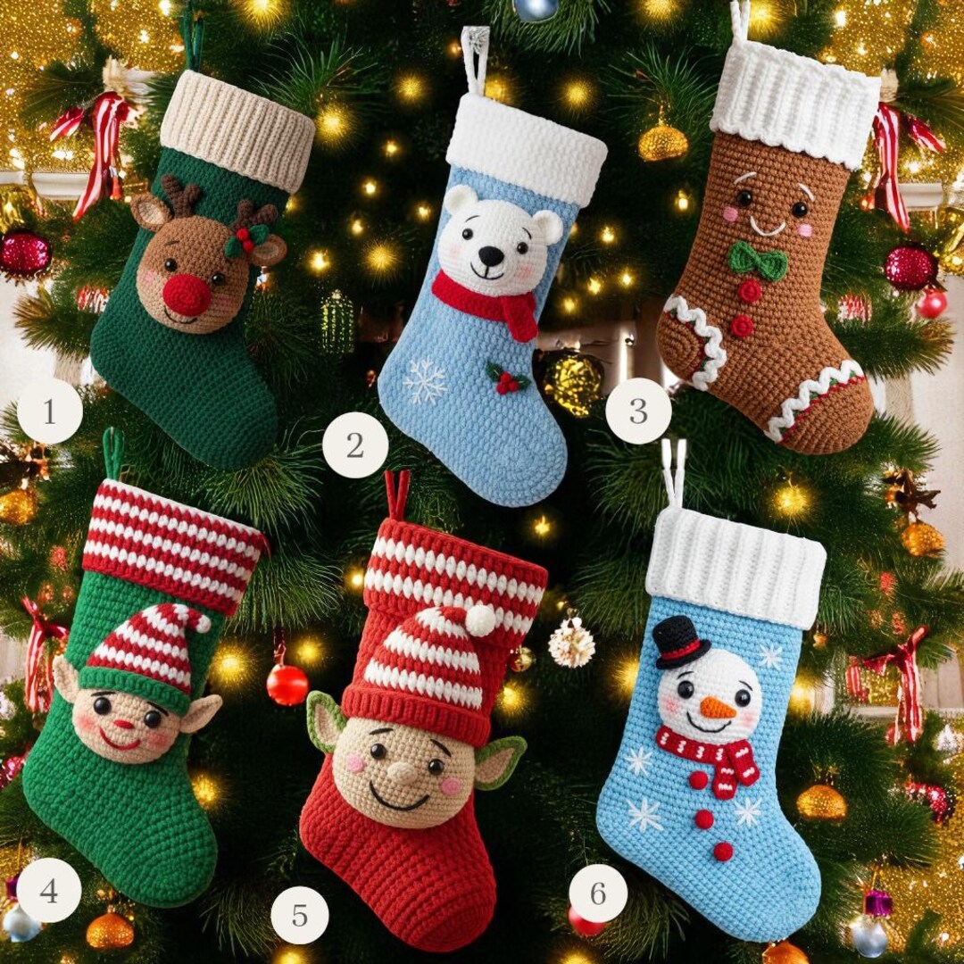 Crochet Christmas Character Stocking, Handmade Holiday Sock Decor, Cute ...