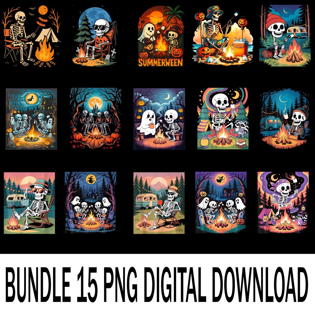 Skeleton Camping PNG, Beachy Campfire Halloween Clipart, Funny Pumpkin ...