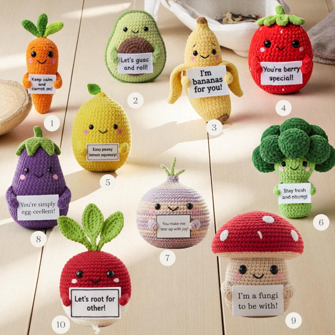 Crochet Fruit and Veggie Plush Set, Handmade Amigurumi Food Toys, Cute ...