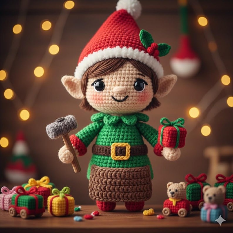 Crochet Christmas Elf Amigurumi, Handmade Holiday Plush Doll, Cute Xmas ...