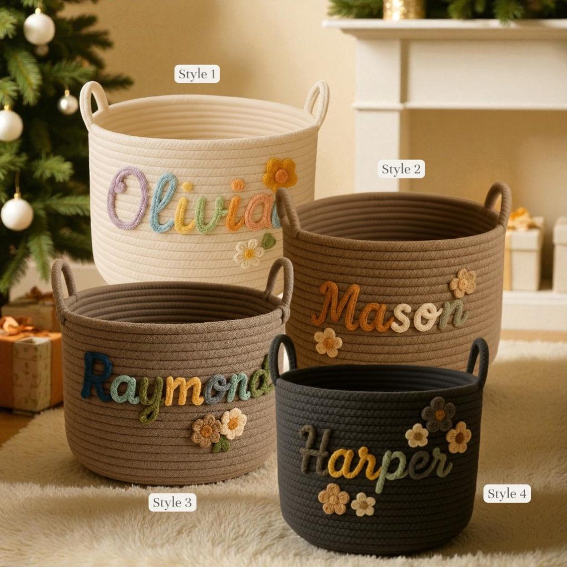 Personalized Rope Basket With Name, Custom Embroidered Storage Bin ...