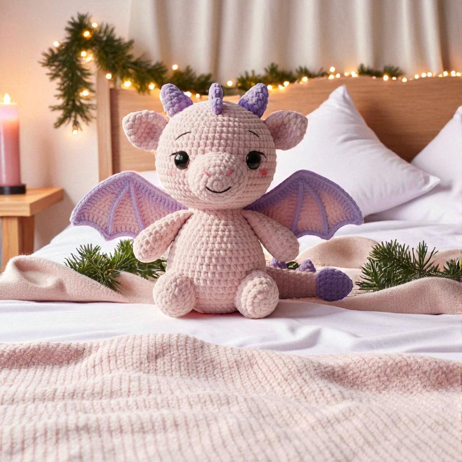 Crochet Dragon Plush, Handmade Amigurumi Fantasy Toy, Cute Purple ...