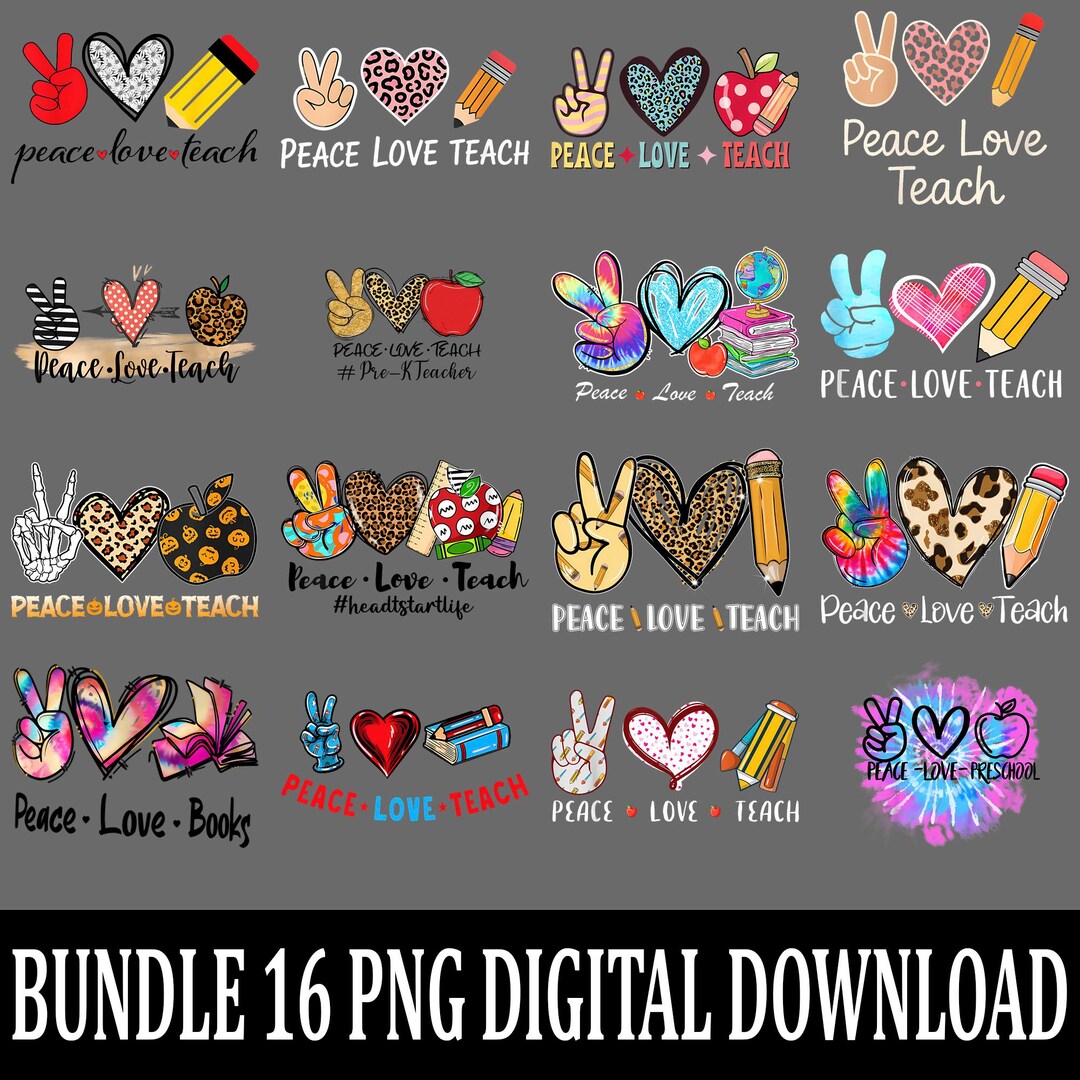 Peace Love Teach PNG, Back to School Teacher Clipart, Digital Download ...