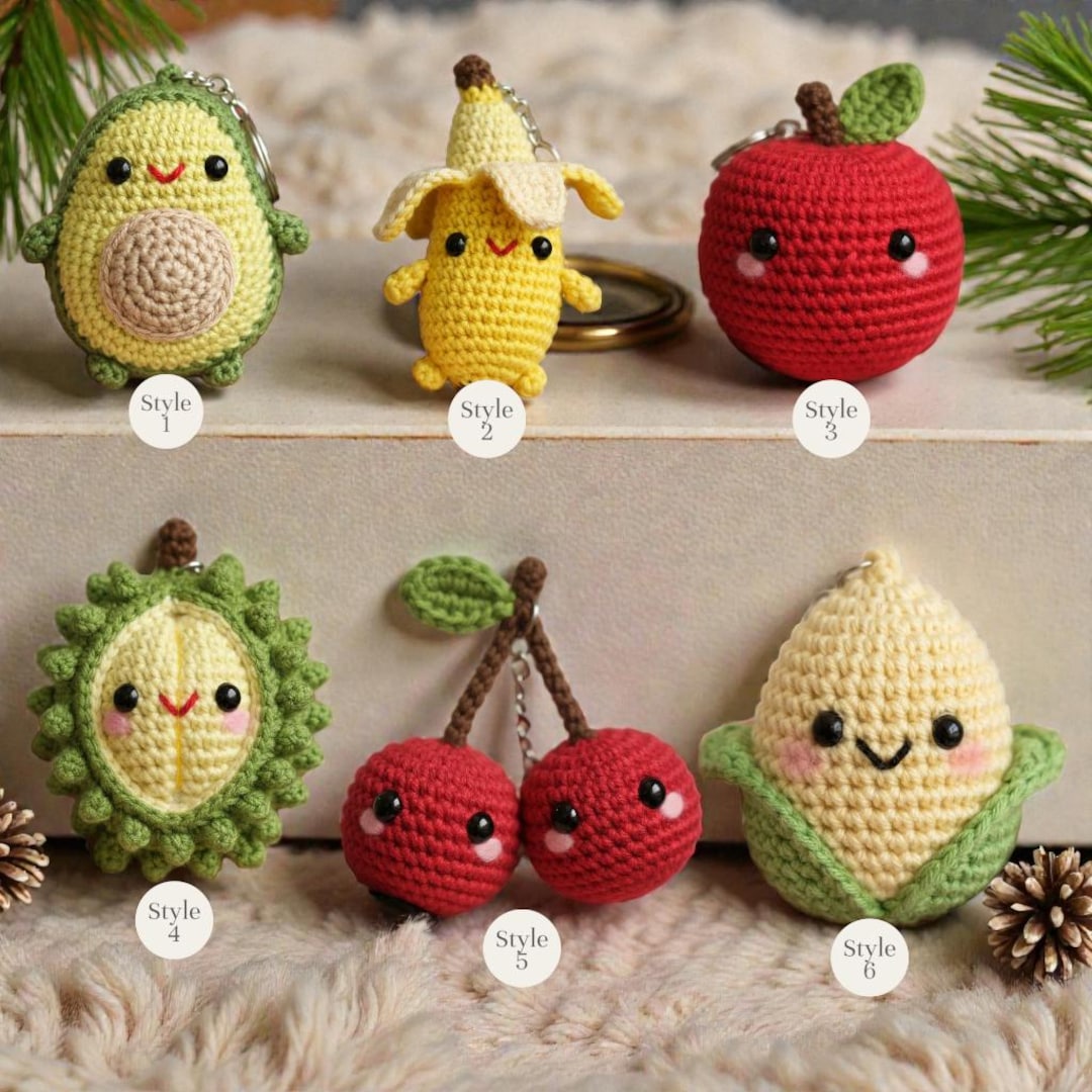 Crochet Keychain Set, Handmade Amigurumi Fruit Keyring, Avocado Banana ...