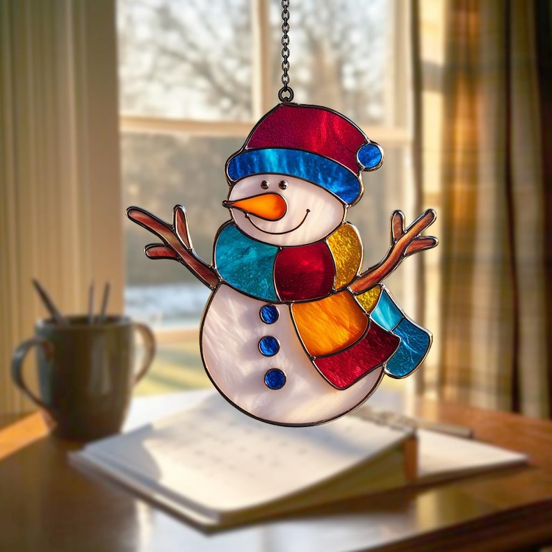Snowman Acrylic Suncatcher, Christmas Decor, Holiday Window Hanging ...