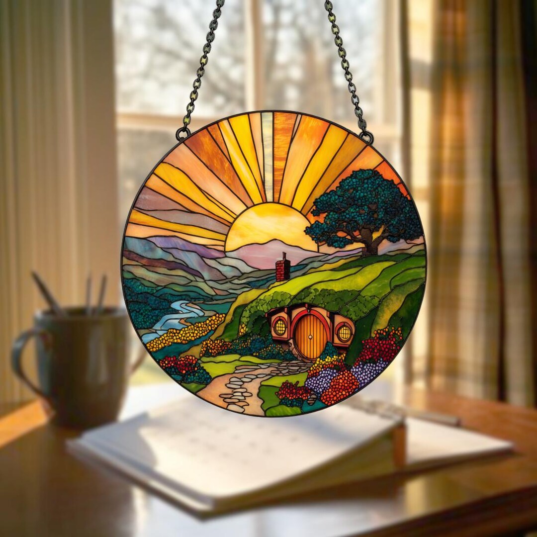 Hobbit House Stained Glass Suncatcher, Fantasy Window Decor, the Shire ...