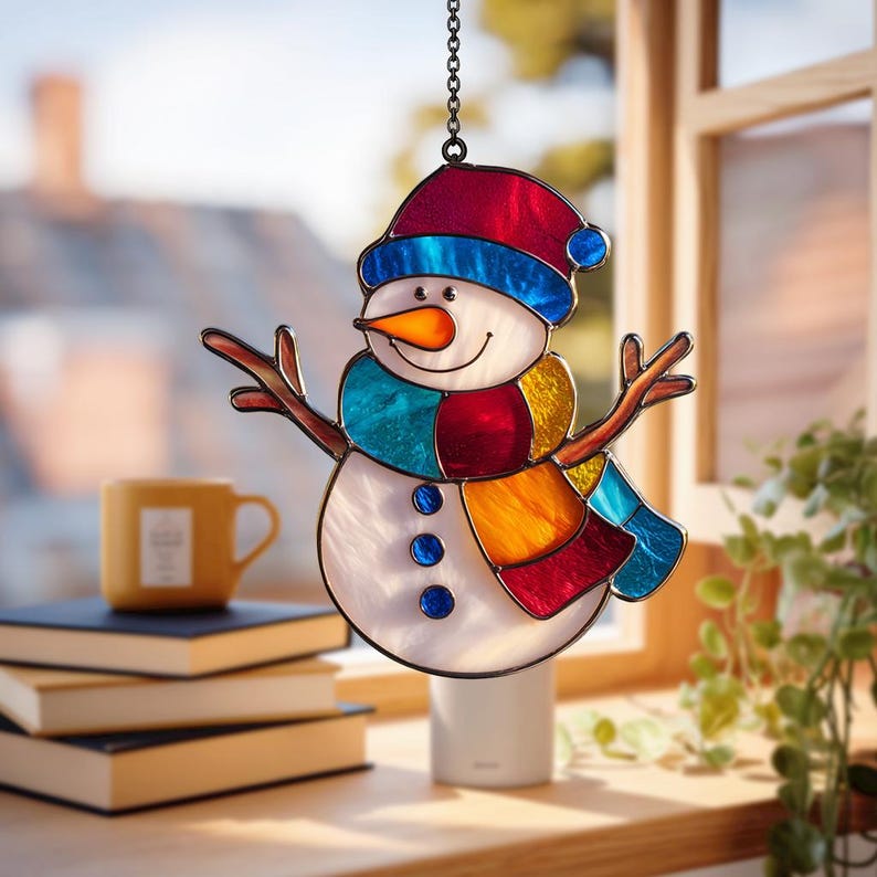 Snowman Acrylic Suncatcher, Christmas Decor, Holiday Window Hanging ...