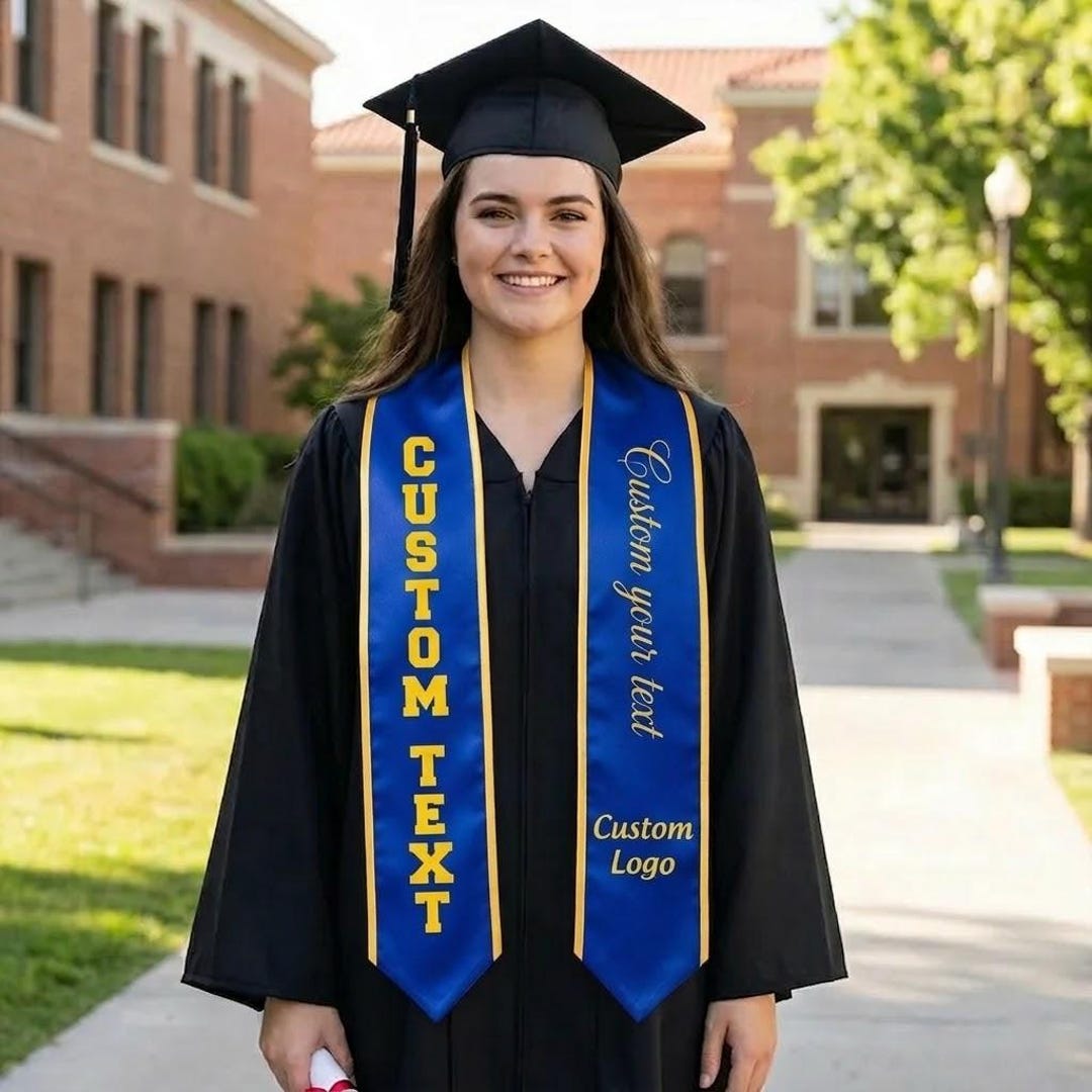 Personalized Graduation Stole With Custom Logo, Blue and Gold ...