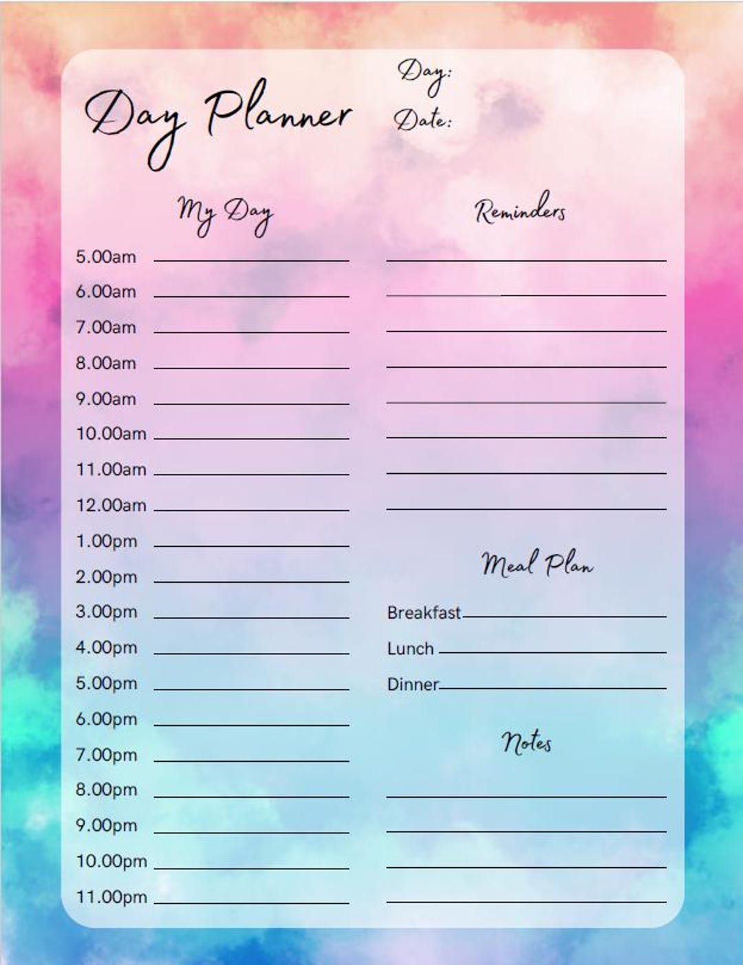 Day Planner Pages Style 1 - Printable PDF - Etsy