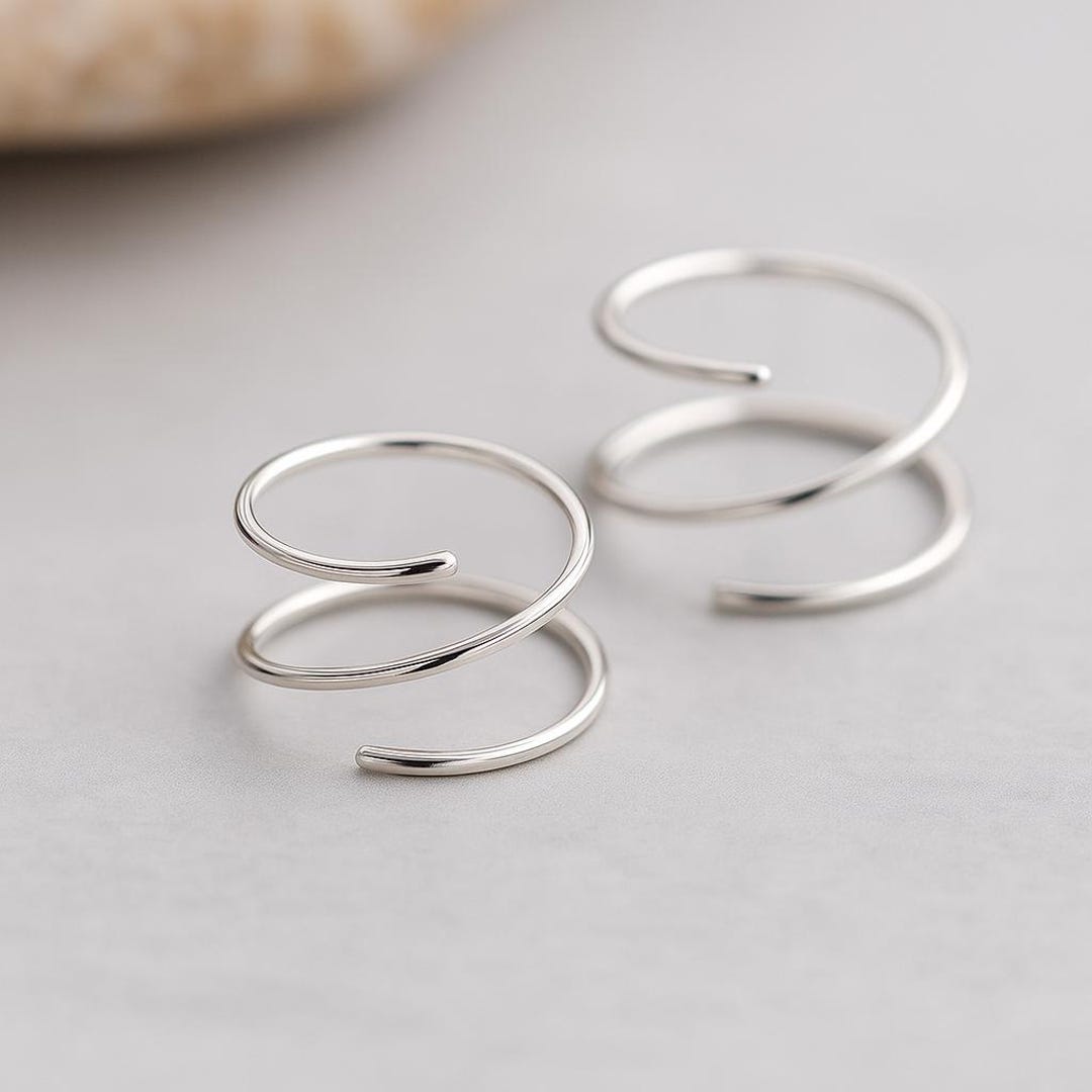 Stacked Double Hoop Sterling Silver Earrings | Single Piercing Stacked ...