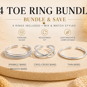 Adjustable Sterling Silver Toe Ring Set of 2 – Sparkle Toe Rings ...