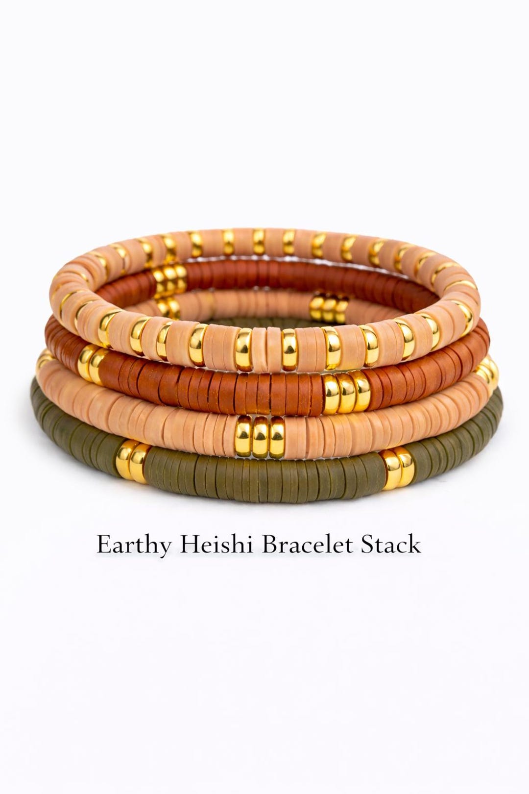 Earthy Heishi Bracelet Stack | Neutral Heishi Bead Bracelets With Gold ...