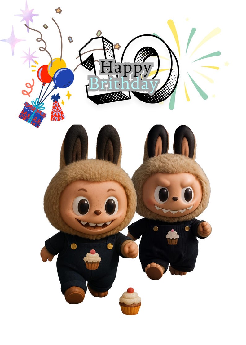 Labubu Plush Doll: Soft Stuffed Monkey Bear Toy in Green Overalls - Etsy