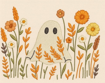 Ghost With Flowers Embroidery Design, Floral Ghost Machine Embroidery ...