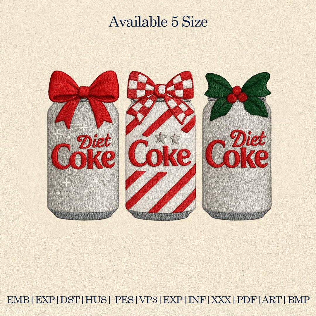Christmas Diet Coke Coquette Embroidery Design File, Festive Holiday ...