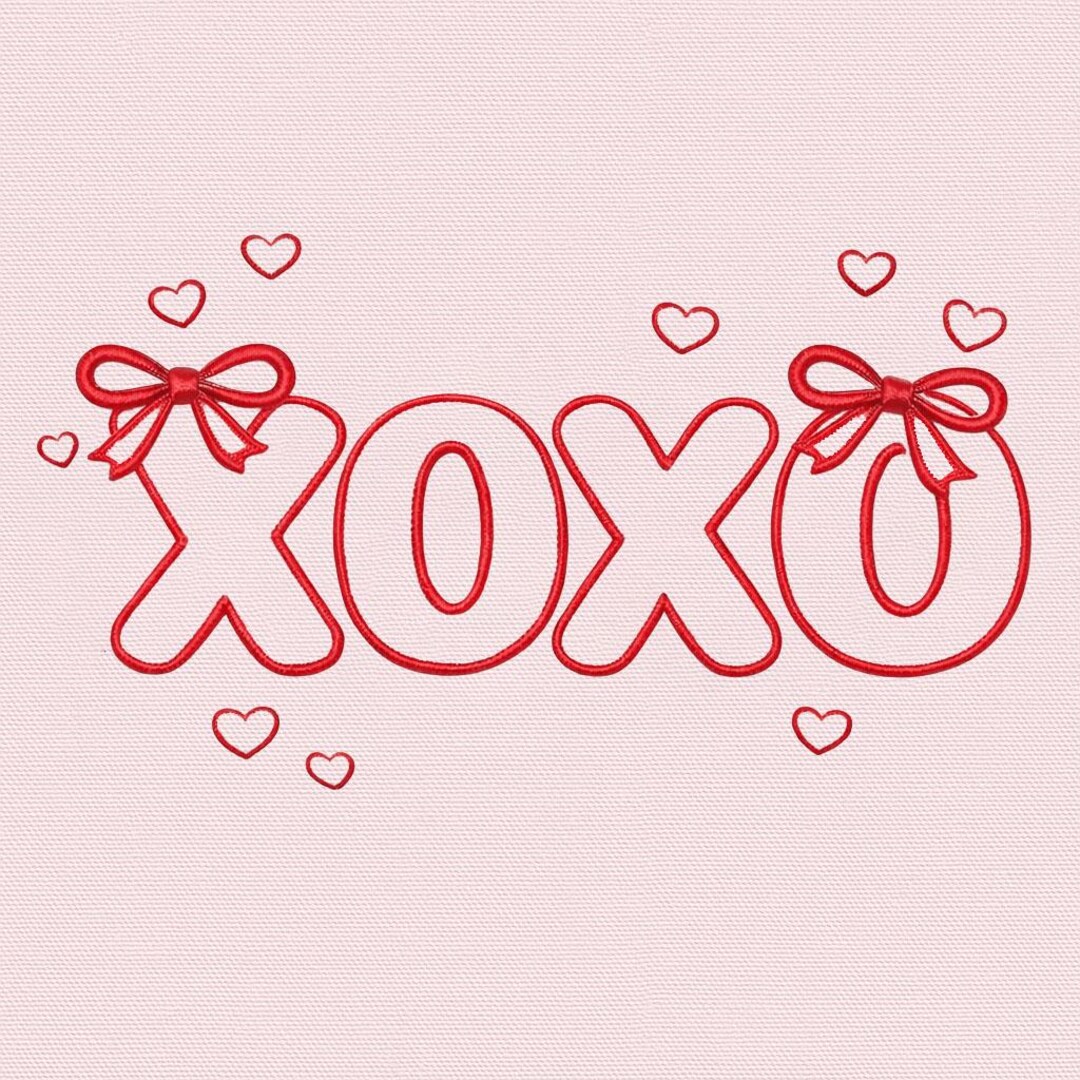 Red XOXO Bow Applique Embroidery Designs, Valentines XOXO Embroidery ...