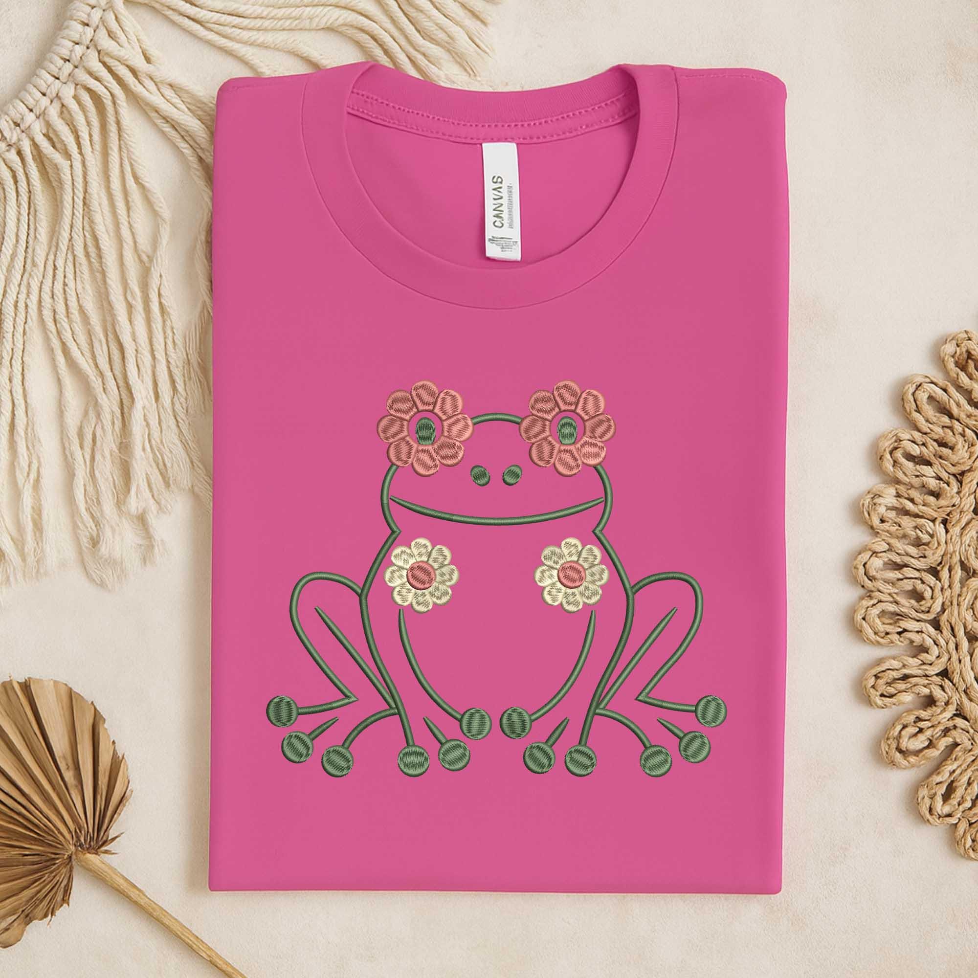 Floral Frog Embroidery Design, Cute Frog Flowers Embroidery File ...