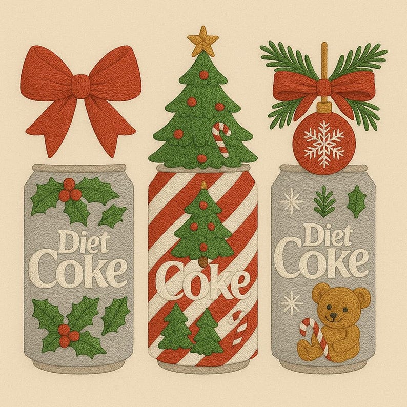 Christmas Diet Coke Coquette Embroidery Design File, Festive Holiday ...