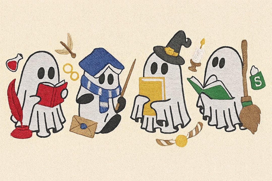 Wizard Ghost Embroidery Design, Book Lover Halloween Embroidery File ...