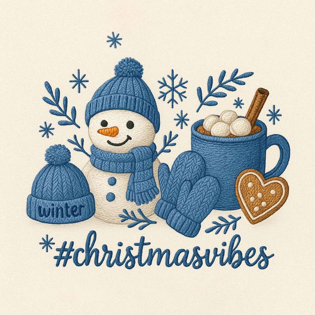 Winter Christmas Vibes Embroidery Designs 5 Sizes, Snowman Hot Cocoa ...