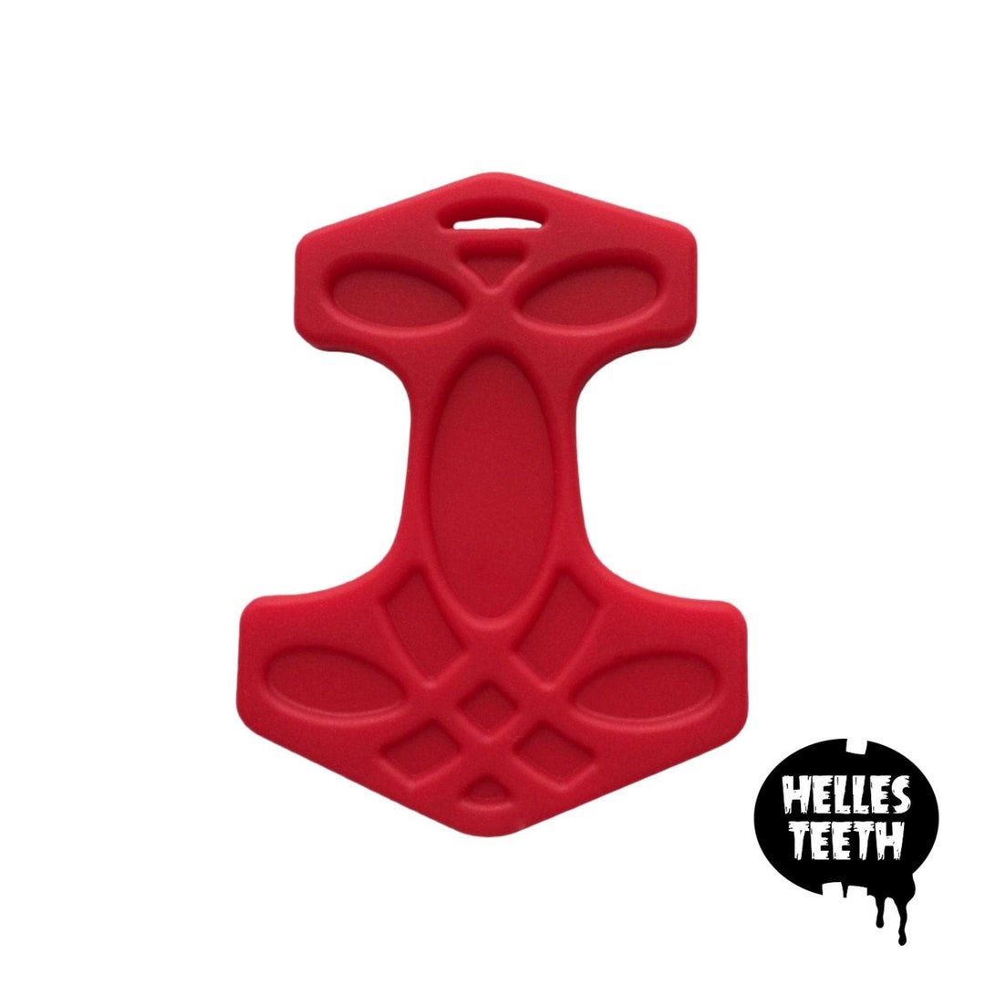 Helles Teeth - Red Mjolnir / Thor's Hammer Teether - Silicone Teething ...