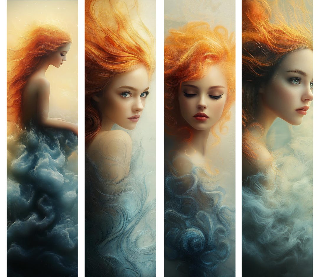 Dreamy Digital Art Set of Four Surreal Fantasy Portraits Mystical Wall ...