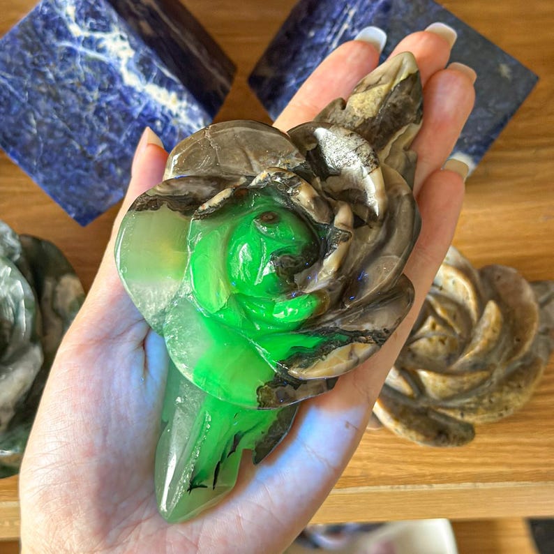 Natural Crystal Gem Stone Rose Flower Carving Decorative Ornament - Etsy