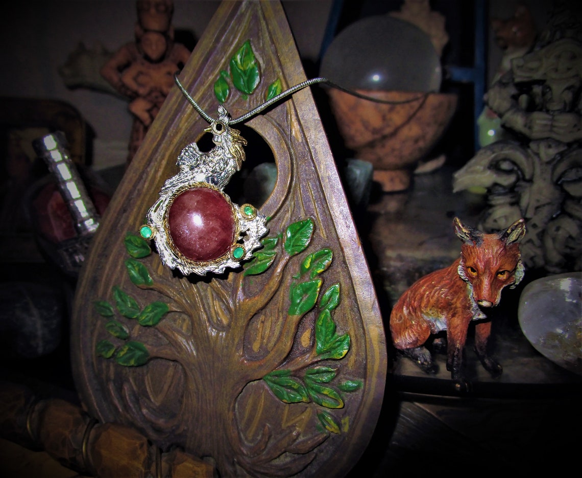 Unique Cherry Ruby & Emerald Phoenix Pendant/brooch - "phoenix Rising ...