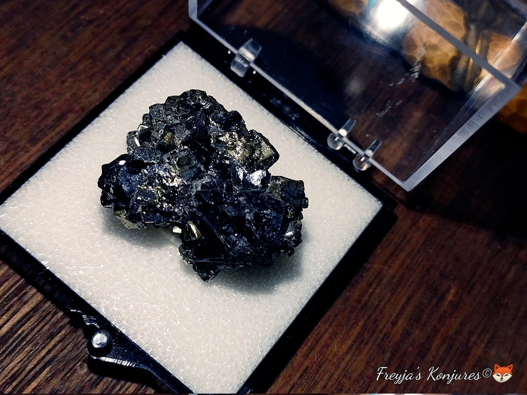Cassiterite With Pyrite in Labeled Display Box - (display Collectible ...