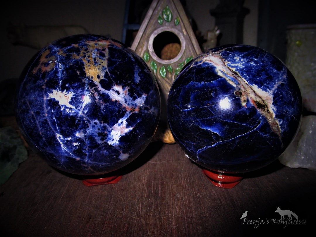 Extra Large & Large Vivid Azure Blue Sodalite Sphere Display Specimen ...
