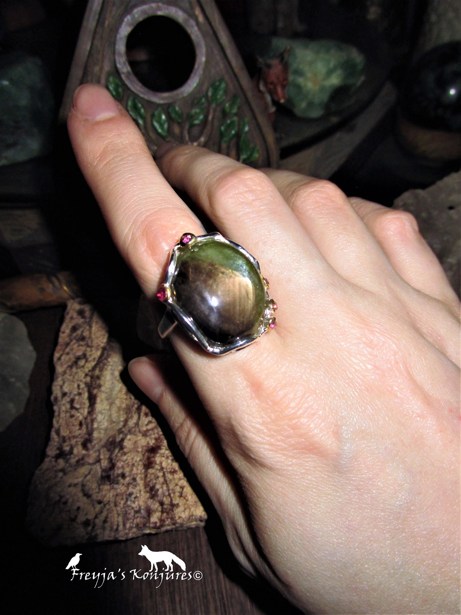 Gold and Green Star Sapphire Statement Ring With Rhodolite - Etsy