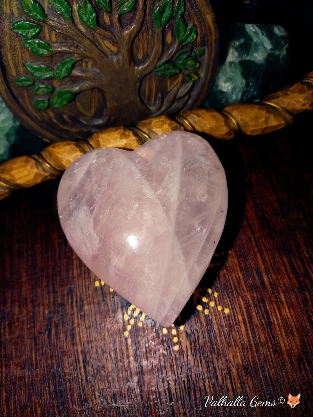 Large Pale Pink Chatoyant Rose Quartz Carved Heart Display Specimen ...