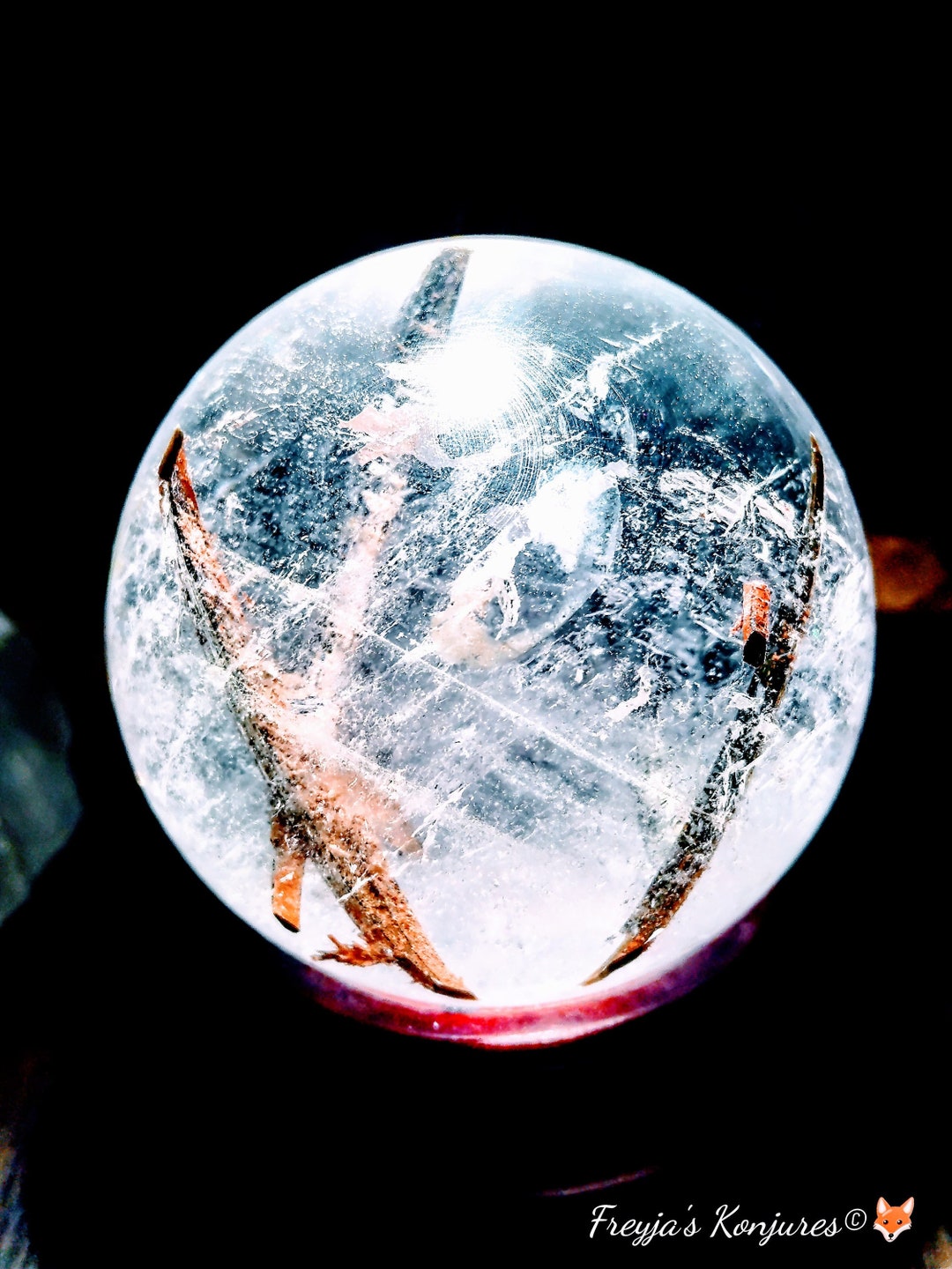 Museum Quality Quartz Sphere with Hematite Coated Green Tourmaline ...