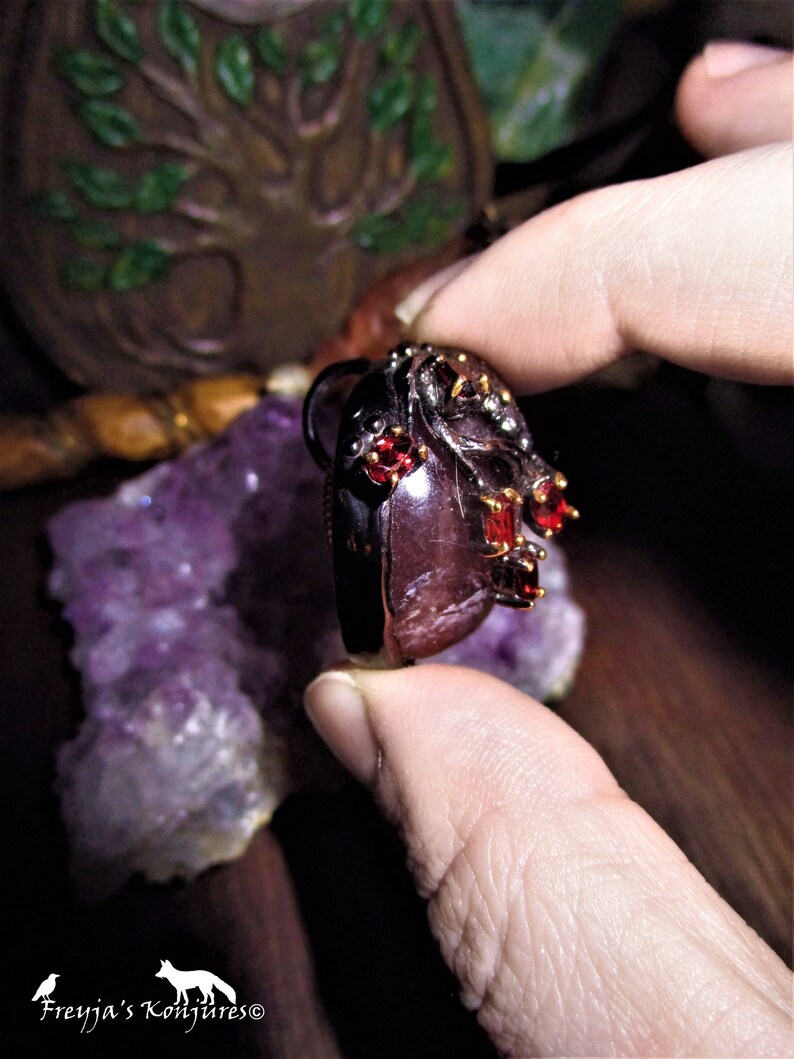 Large Deep Raspberry Red Ruby Ornate Pendant With Garnet Accents ...