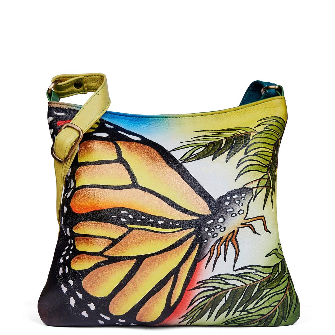 Hand-painted Butterfly Leather Crossbody Bag: Elegant Shoulder Sling - Etsy