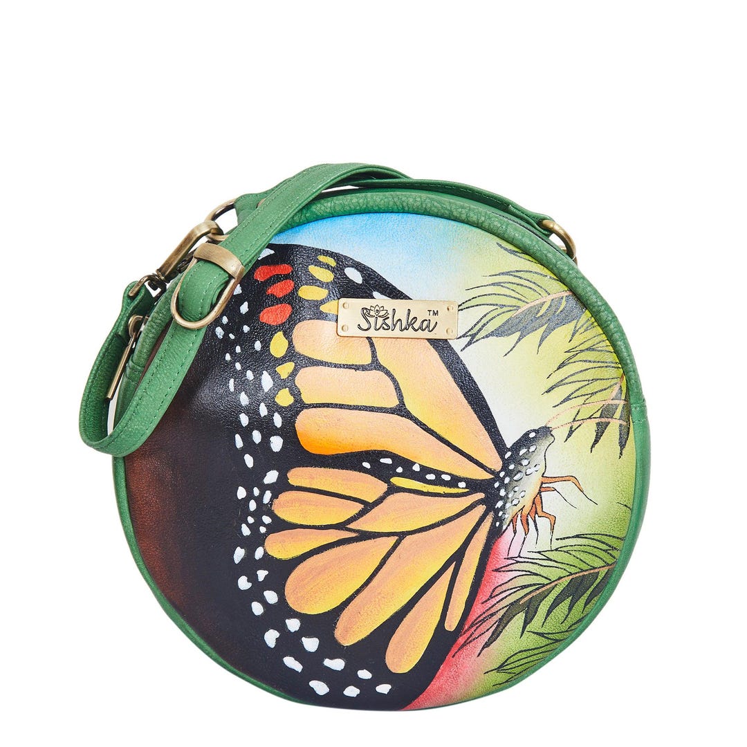 Hand-painted Butterfly Leather Crossbody Bag - Artistic Sling Purse - Etsy