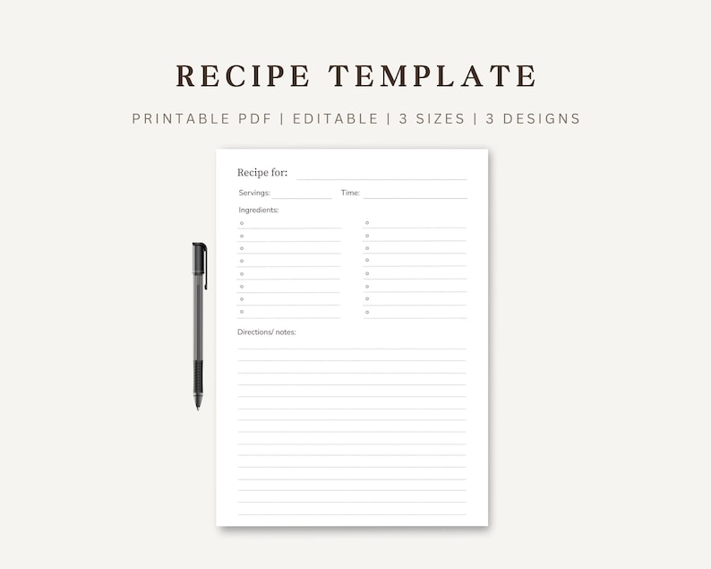 Printable Editable Recipe Template, Printable PDF, Editable, Canva ...