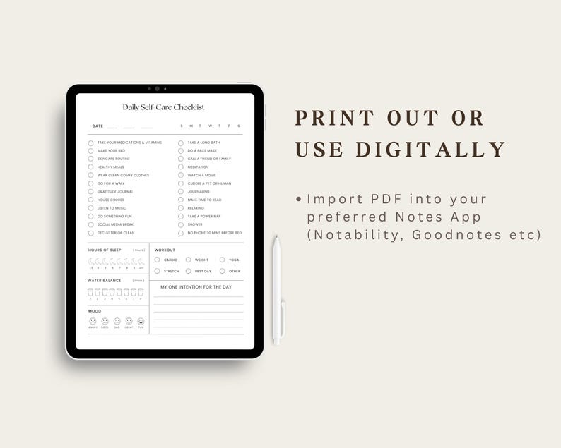 Daily Self-care Checklist PDF Printable Template, Self-care Planner, A4 ...