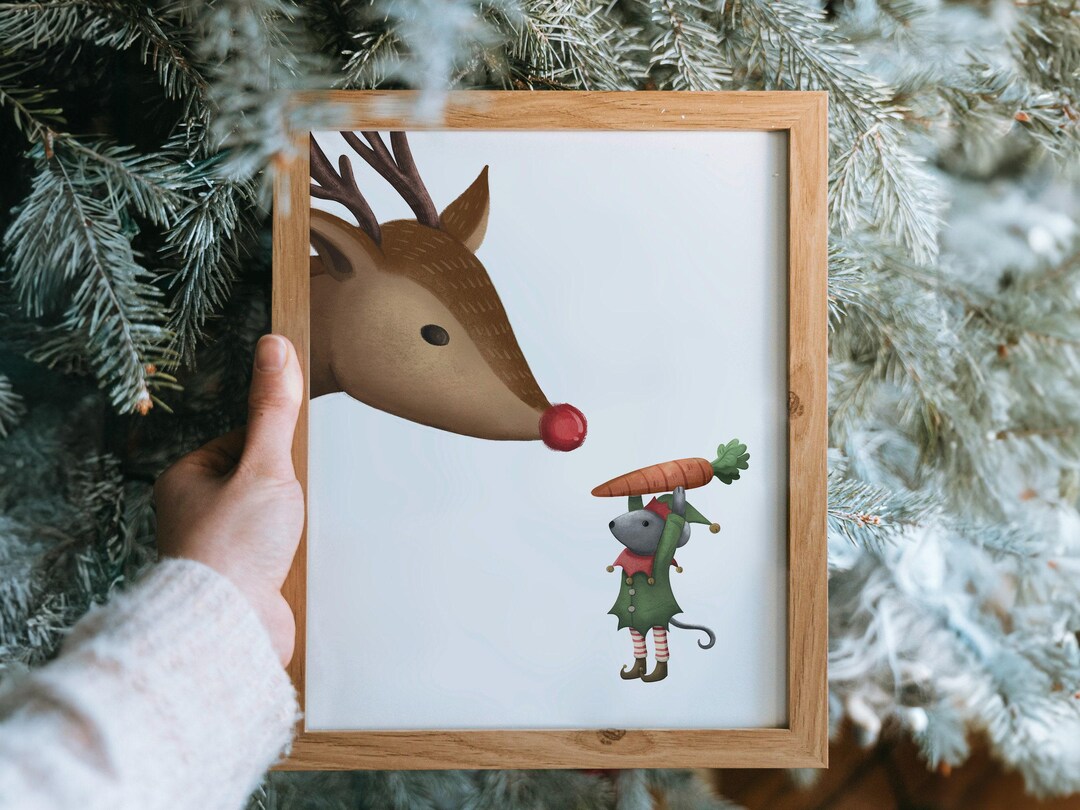 Christmas Elf Mouse and Reindeer Physical Print | Original Artwork ...