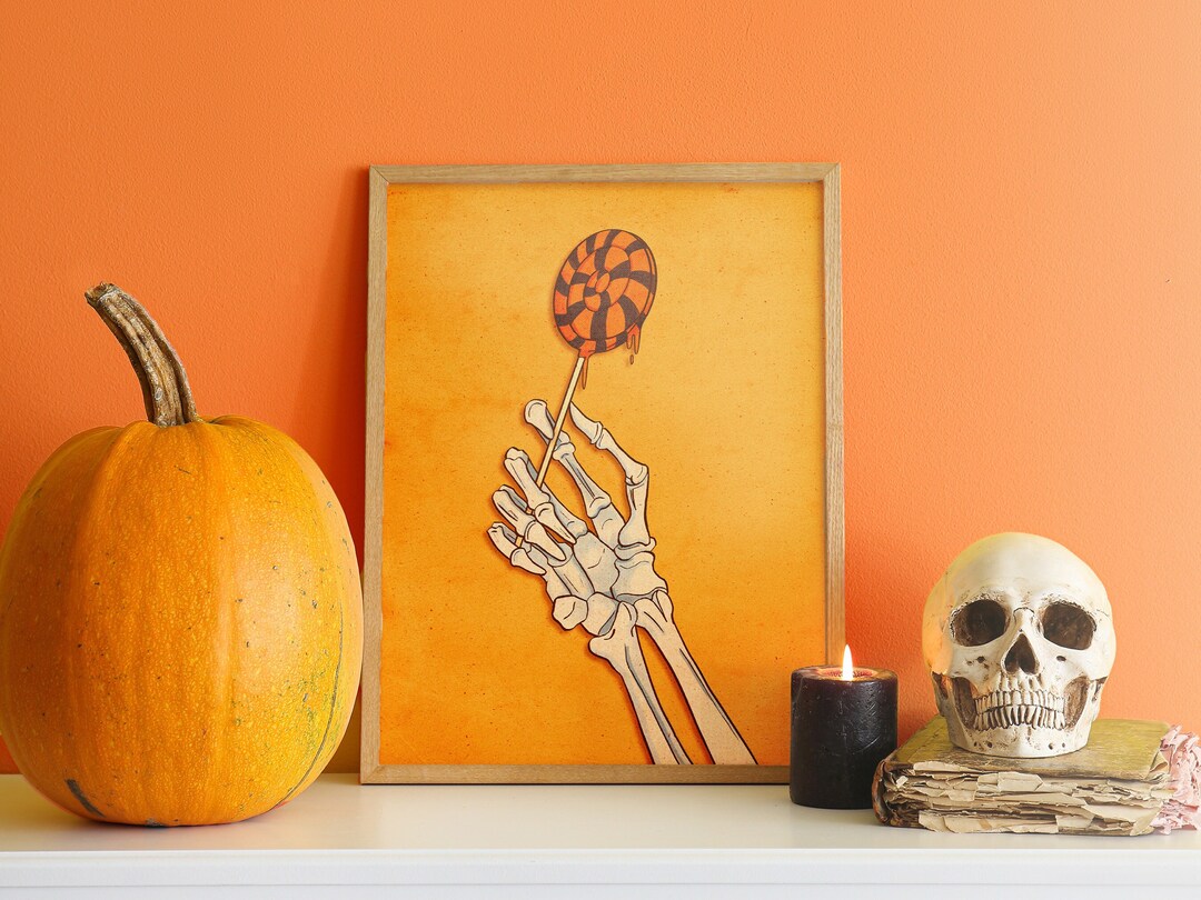 Vintage Lollipop Skeleton Physical Print | Original Retro Halloween ...