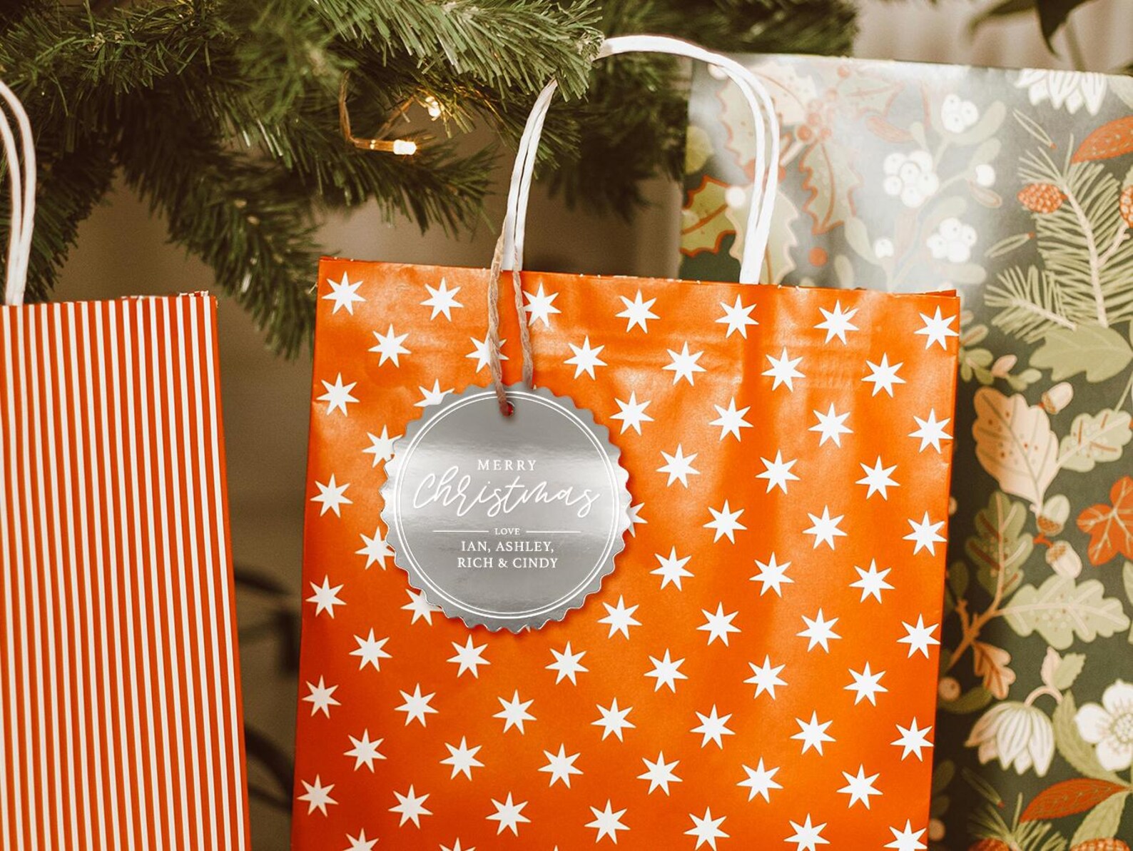 Personalized Silver Foil Merry Christmas Gift Tag | Custom Name Hang ...