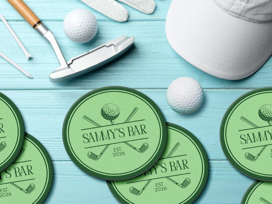 Personalized Golf Coasters: Elegant Green Golf Barware, 19th Hole Gift ...