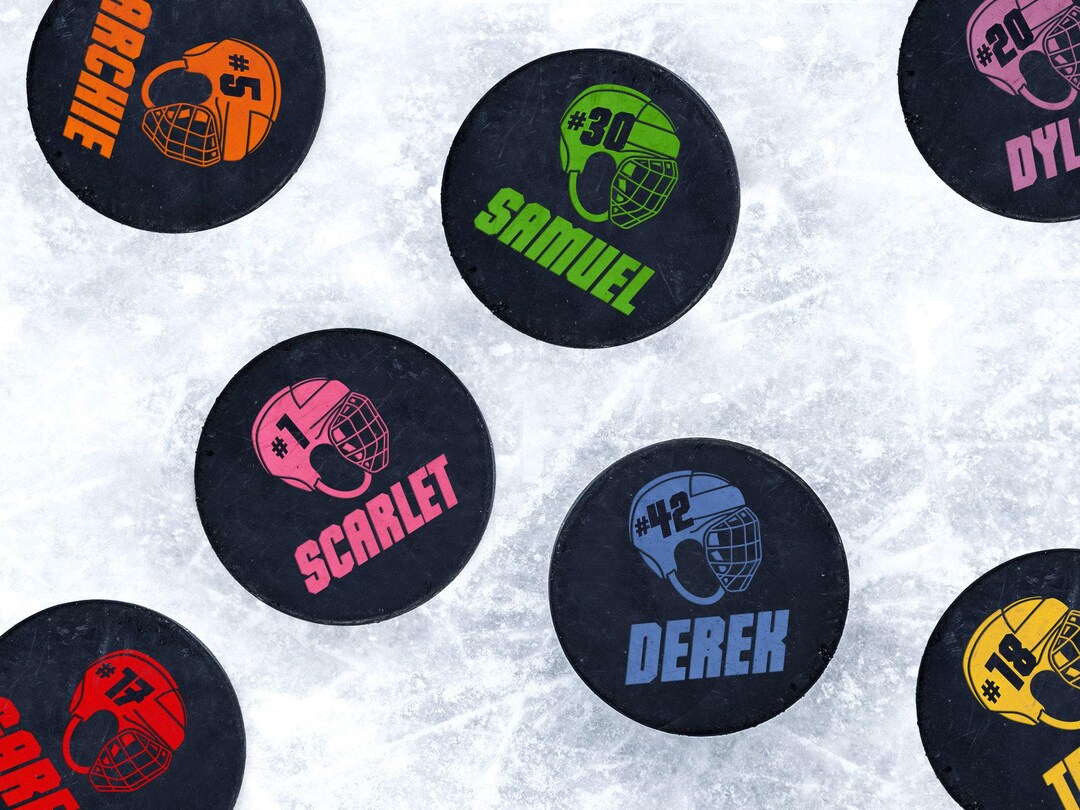 Personalized Helmet Name & Number Hockey Puck | Custom Hockey Gift ...