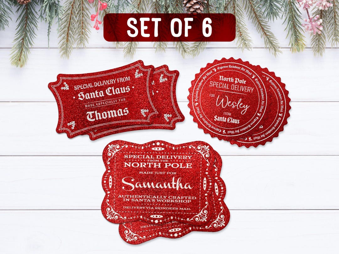 Red Glitter Santa Gift Tags | Set of 6 | Personalized Vintage Gift Tags ...