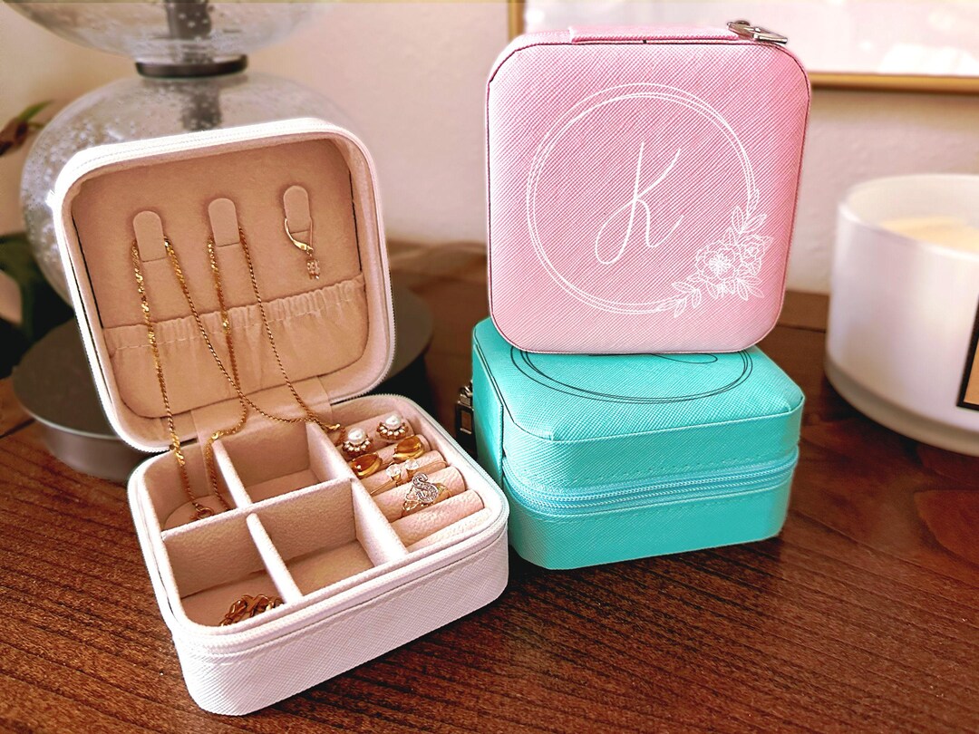 Custom Floral Monogrammed Travel Jewelry Box | Personalized Initial ...