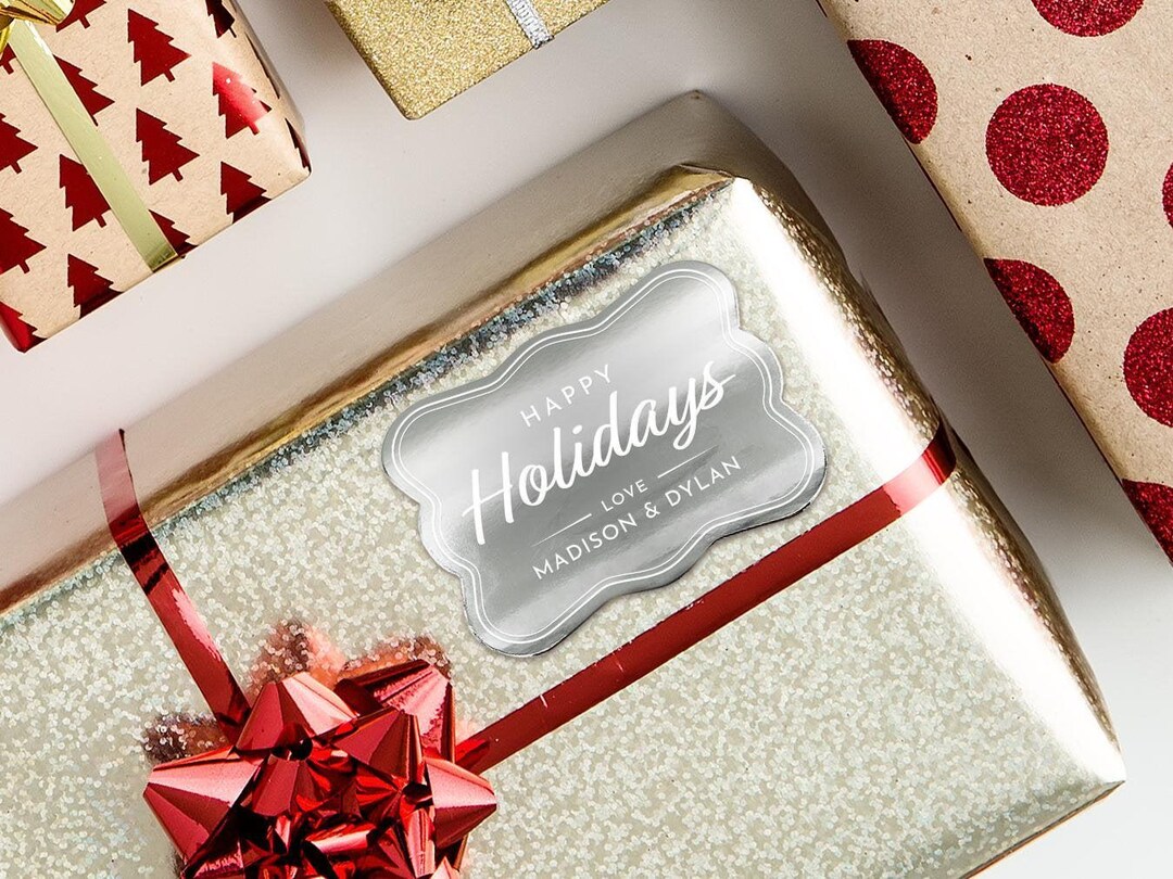 Custom Happy Holidays Silver Gift Tag | Personalized Holiday Gift Tag ...