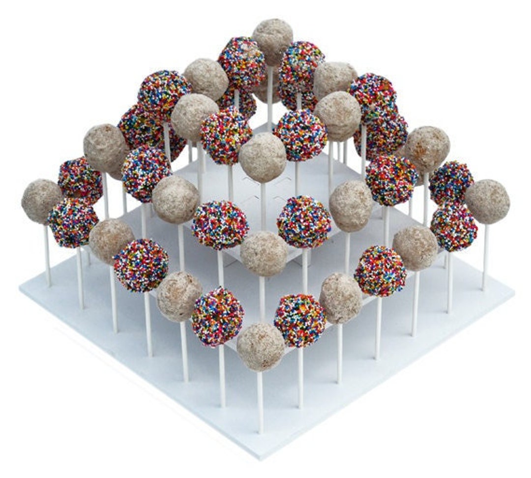 3 Tier Square White Cake Pop Stand-reusable and Adjustable - Holds up ...
