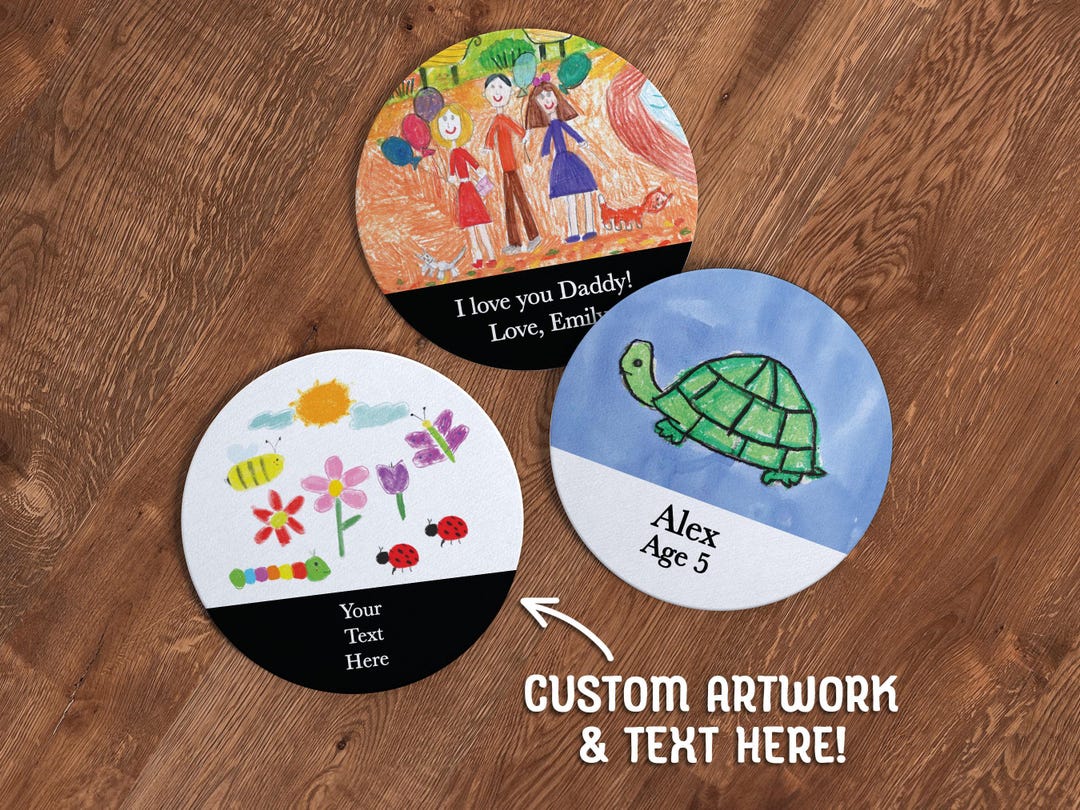 Custom Kids Drawing Round Coasters | Upload Your Design | Personalized ...
