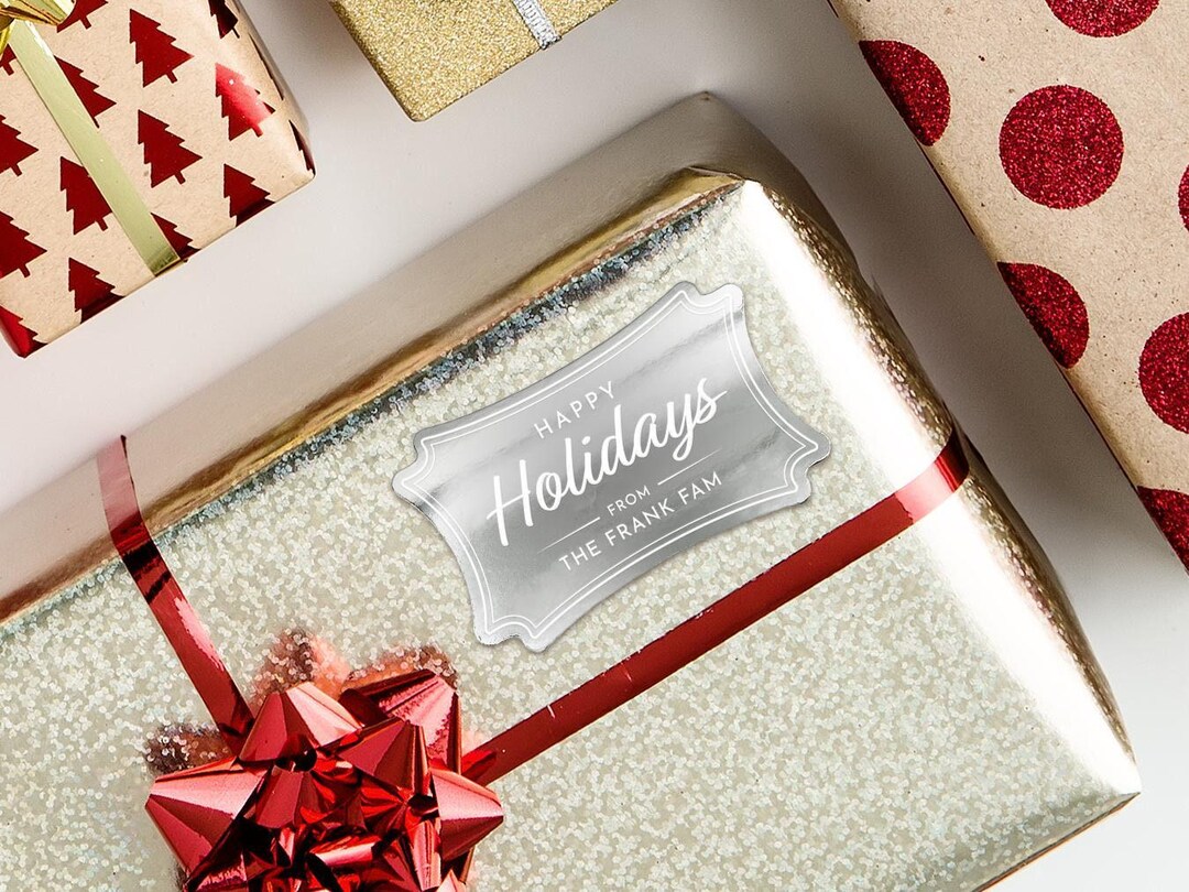 Happy Holidays Gift Tag | Personalized Silver Holiday Tag | Custom Name ...